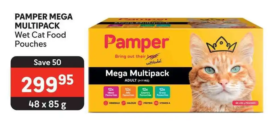 PAMPER MEGA MULTIPACK Wet Cat Food Pouches offer at Makro