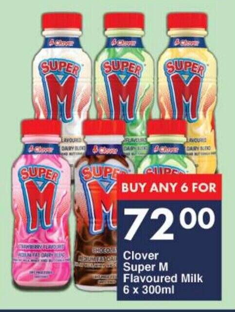 Super M Flavoured Milk 6 x 300ml offer at President Hyper