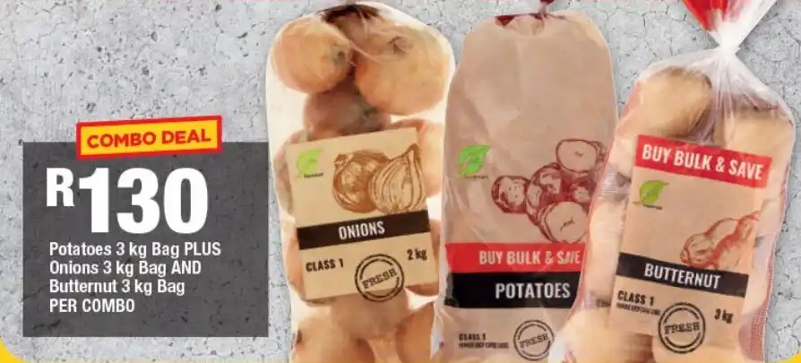 Potatoes 3kg Bag PLUS Onions 3kg Bag AND Butternut 3kg Bag PER COMBO ...