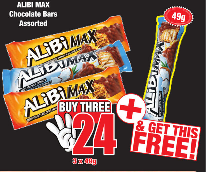 Alibi Max Chocolate Bars Assorted 3x49g offer at Boxer Superstores