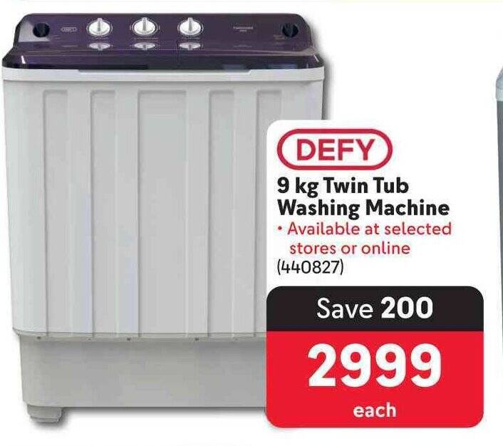 DEFY 9kg Twin Tub Washing Machine offer at Makro