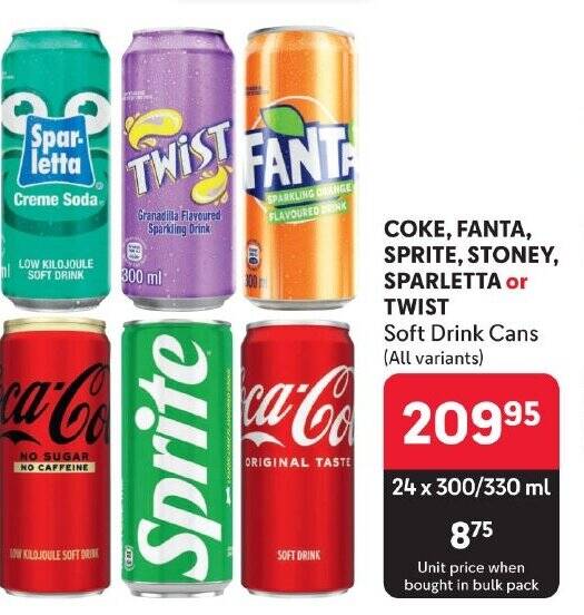 COKE, FANTA, SPRITE, STONEY, SPARLETTA or TWIST Soft Drink Cans (All ...