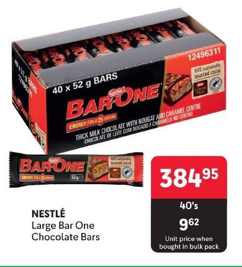 NESTLÉ Large Bar One Chocolate Bars offer at Makro