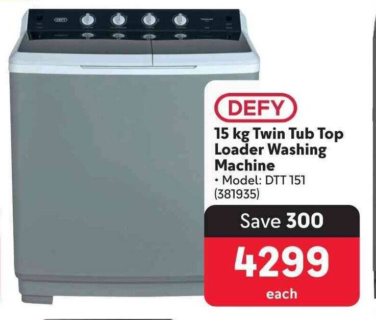 DEFY 15kg Twin Tub Top Loader Washing Machine offer at Makro