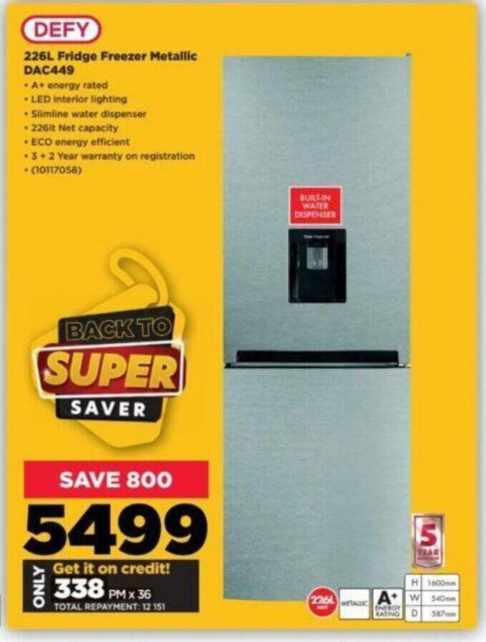 DEFY 226L Fridge Freezer Metallic DAC449 offer at HiFi Corp