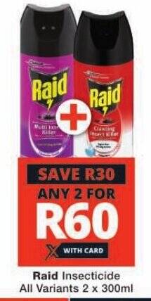 Raid Insecticide All Variants 2 x 300ml offer at Checkers