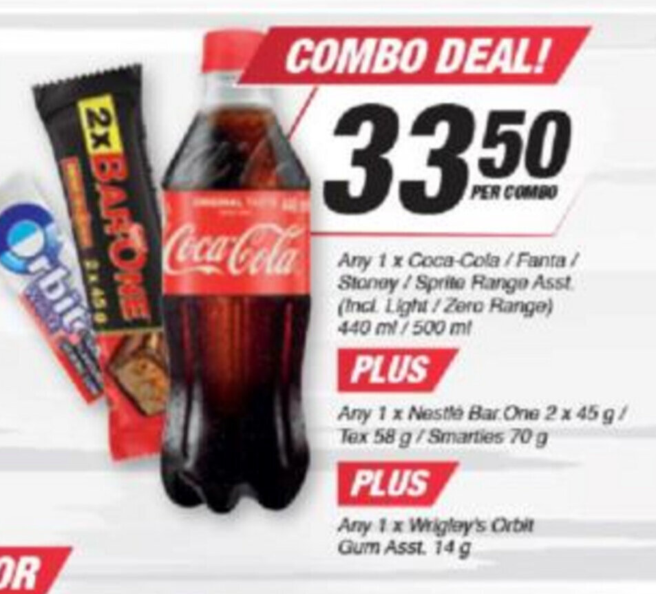 Any 1 x Coca-Cola / Fanta/ Stoney/ Sprite Range Asst. 440ml/500ml offer ...