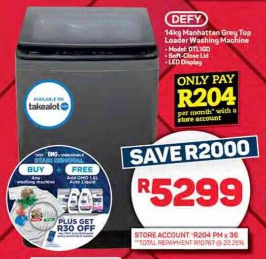 DEFY 14kg Manhattan Grey Top Loader Washing Machine offer at Pick n Pay ...