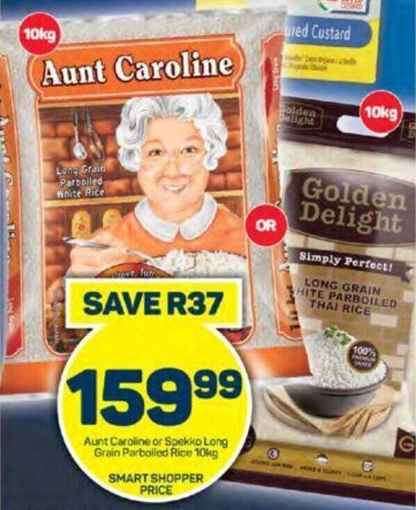 Aunt Caroline or Spekko Long Grain Parboiled Rice 10kg offer at Pick n Pay