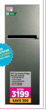 Defy 157L Top Freezer/Fridge Metallic DAD239 offer at Game