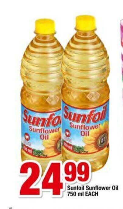 Sunfoil Sunflower Oil 750 ml each offer at OK Foods