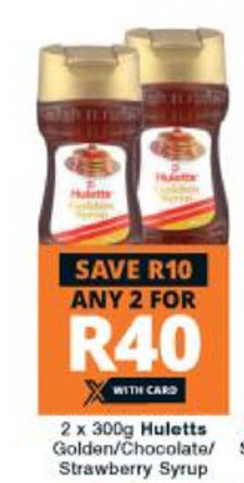 Huletts Golden / Chocolate / Strawberry Syrup 2 x 300g offer at Checkers