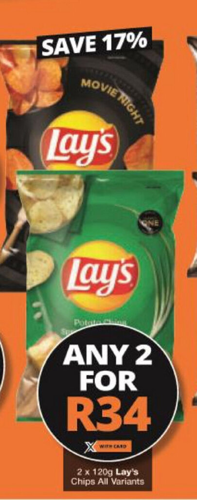 Lay's Chips All Variants 2 x 120g offer at Checkers