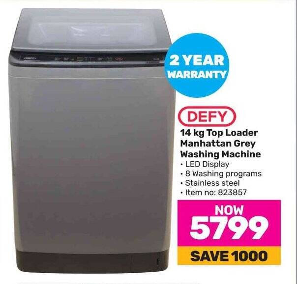 DEFY 14 kg Top Loader Manhattan Grey Washing Machine offer at Game