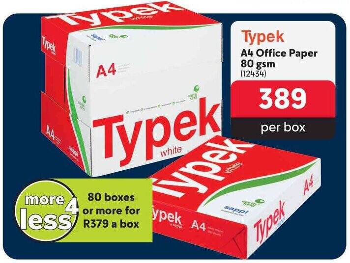 Typek A4 Office Paper 80 gsm offer at Makro