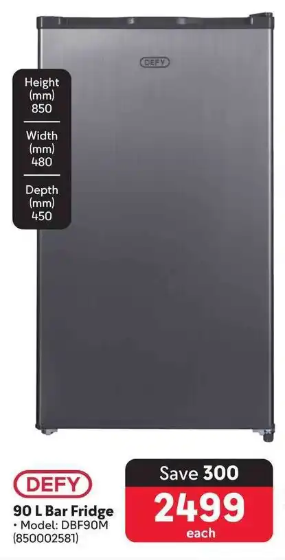DEFY 90L Bar Fridge offer at Makro