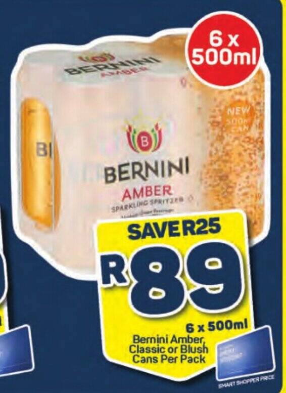 6 x 500ml Bernini Amber, Classic or Blush Cans Per Pack offer at Pick n ...