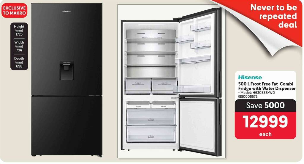 Hisense 500L Frost Free Fat Combi Fridge with Water Dispenser offer at ...