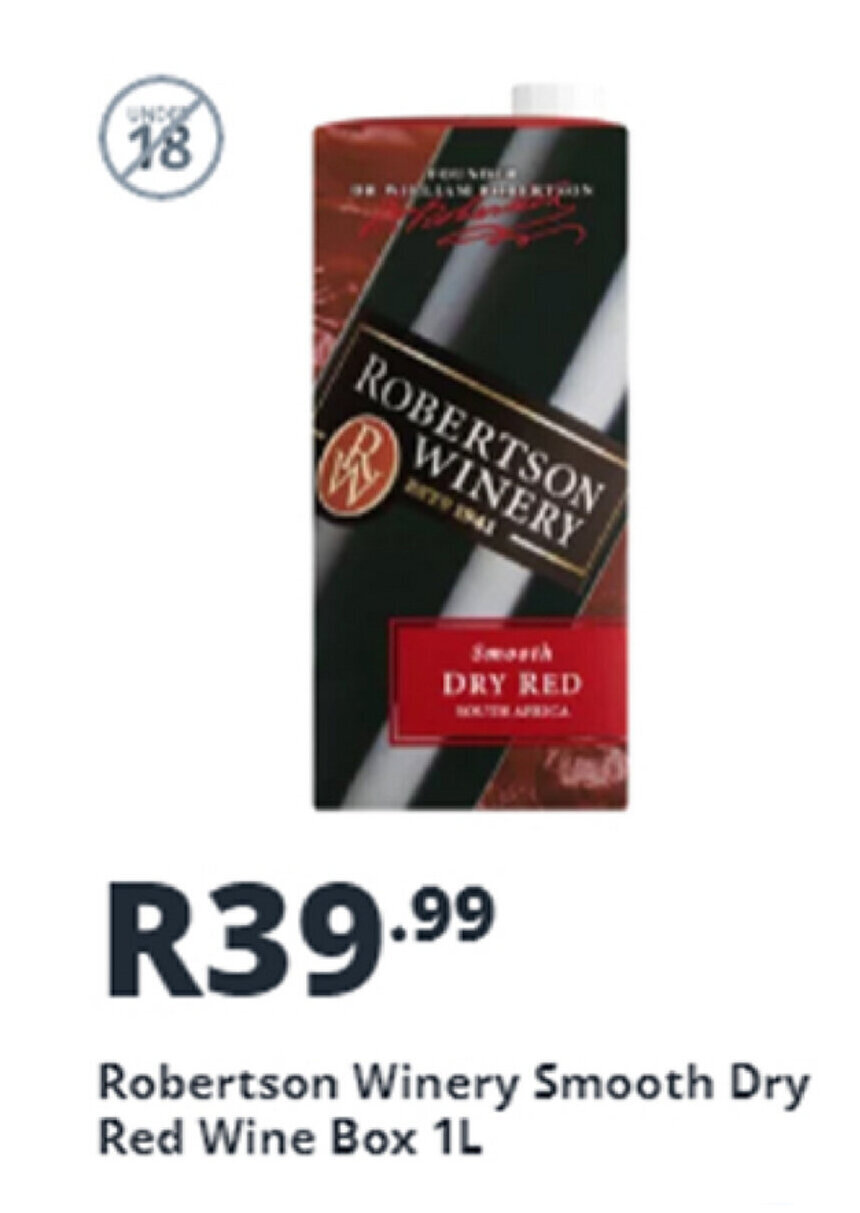 Robertson Winery Smooth Dry Red Wine Box 1L offer at Shoprite Liquor