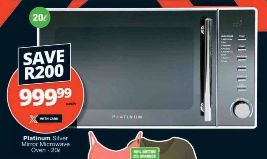 Platinum Silver Mirror Microwave Oven 20L offer at Checkers Hyper