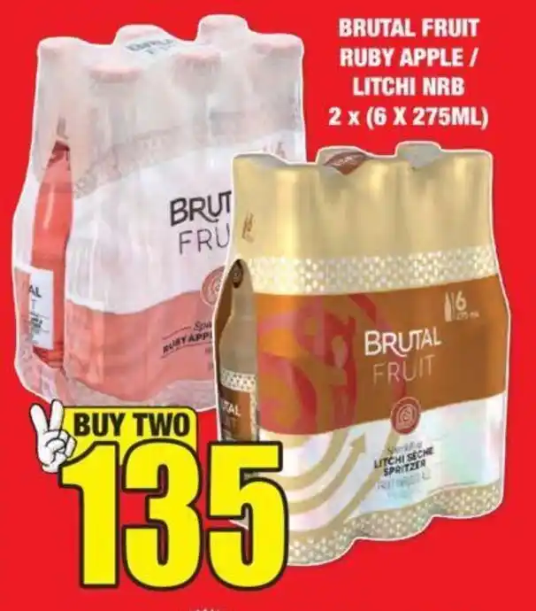 BRUTAL FRUIT RUBY APPLE/ LITCHI NRB 2x (6 X 275ML) offer at Boxer Liquors