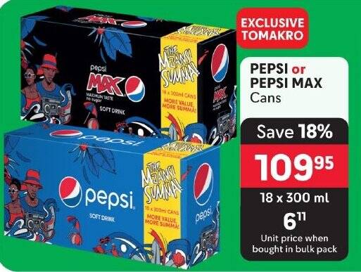 PEPSI or PEPSI MAX Cans offer at Makro