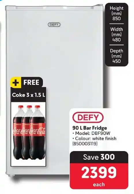 DEFY 90L Bar Fridge offer at Makro