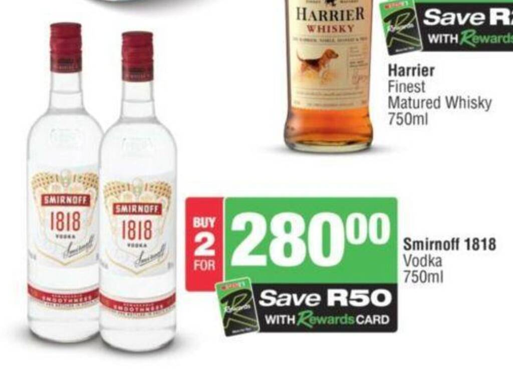 Smirnoff 1818 Vodka 750ml offer at Spar Tops