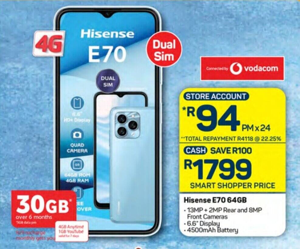 Hisense E70 64GB offer at Pick n Pay Hypermarket