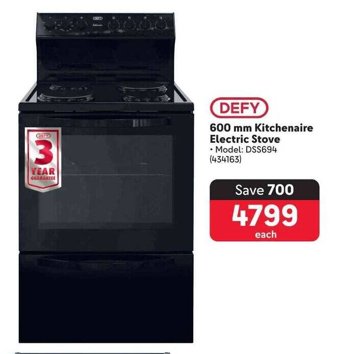 DEFY 600 mm Kitchenaire Electric Stove offer at Makro