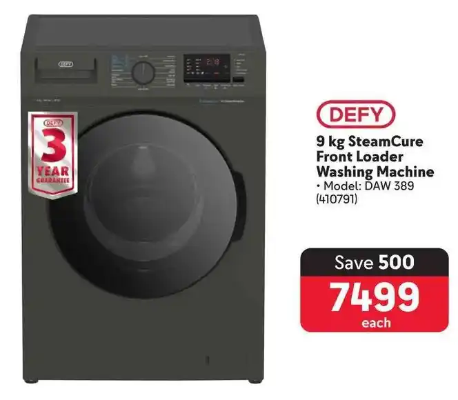 DEFY 9 kg SteamCure Front Loader Washing Machine offer at Makro