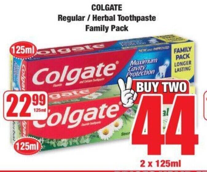 COLGATE Regular/ Herbal Toothpaste Family Pack offer at Boxer