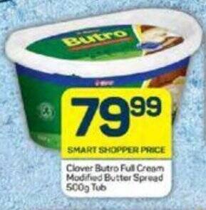Clover Butro Full Cream Modified Butter Spread 500g Tub offer at Pick n Pay