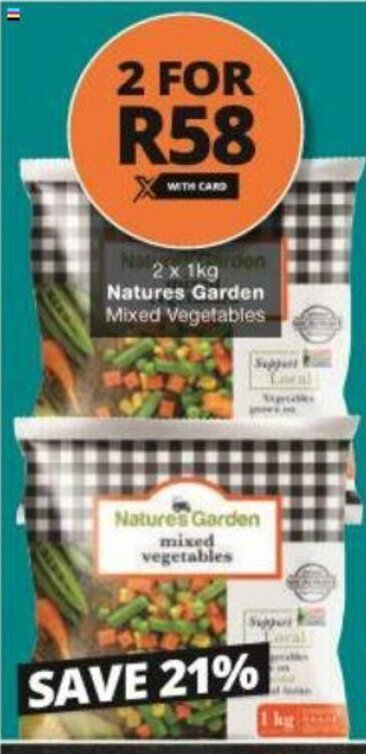 Natures Garden Mixed Vegetables/ Mixed Vegetables 2 x 1kg offer at Checkers
