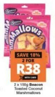 Beacon Toasted Coconut Marshmallows 2 x 150g offer at Checkers