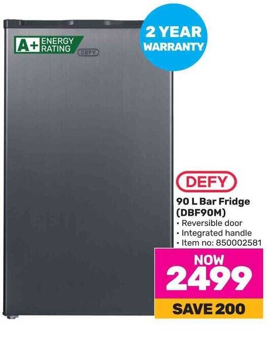 DEFY 90 L Bar Fridge (DBF90M) offer at Game