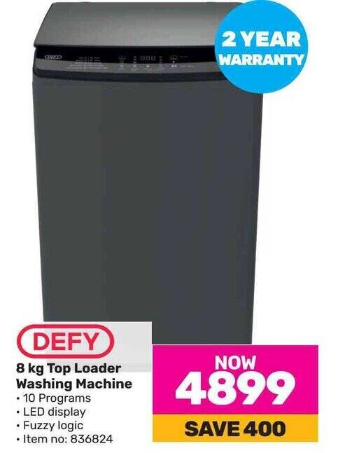 DEFY 8 kg Top Loader Washing Machine offer at Game