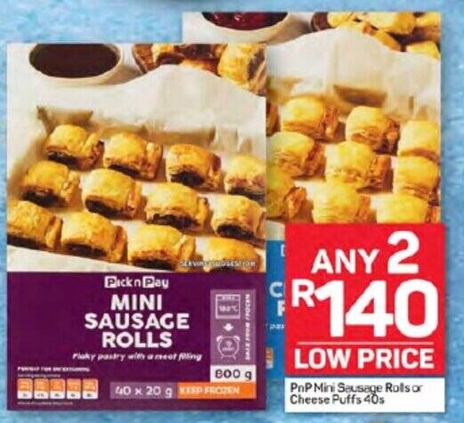 PnP Mini Sausage Rolls or Cheese Puffs 40s offer at Pick n Pay Hypermarket