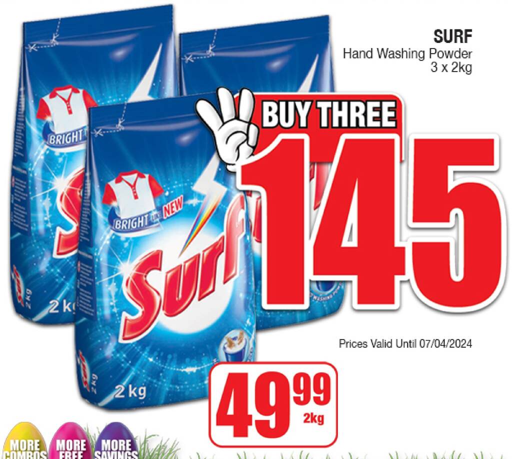 SURF Hand Washing Powder 3 x 2kg offer at Boxer Superstores