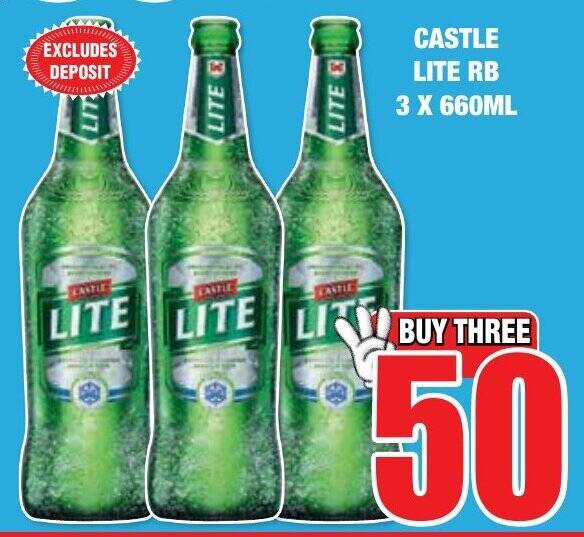 CASTLE LITE RB 3 X 660ML offer at Boxer Liquors