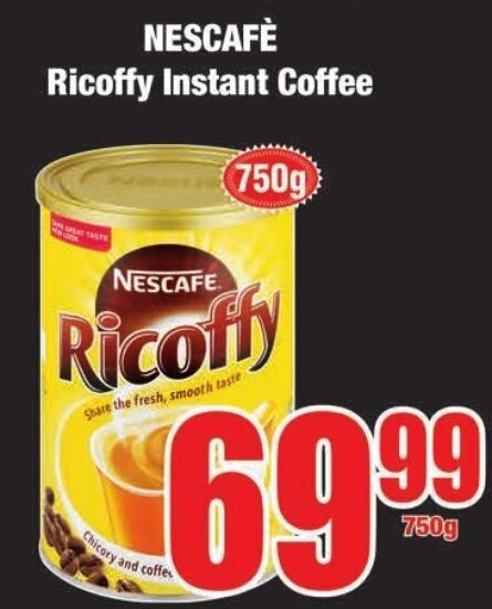 Nescafe Ricoffy Instant Coffee 750g offer at Boxer Build