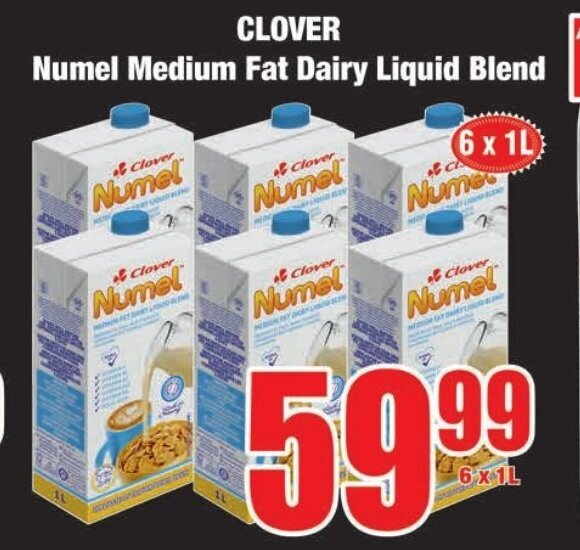 Clover Numel Medium Fat Dairy Liquid Blend 6x1L offer at Boxer Build