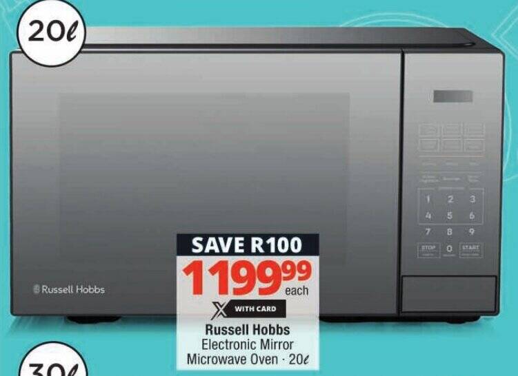 Russell Hobbs Electronic Mirror Microwave Oven offer at Checkers