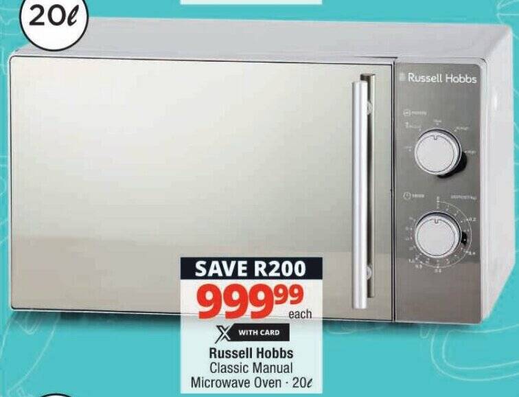 Russell Hobbs Classic Manual Microwave Oven 20L offer at Checkers