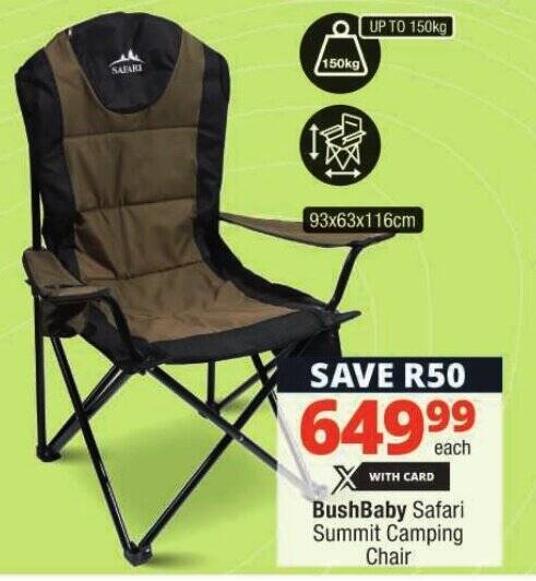 BushBaby Safari Summit Camping Chair offer at Checkers