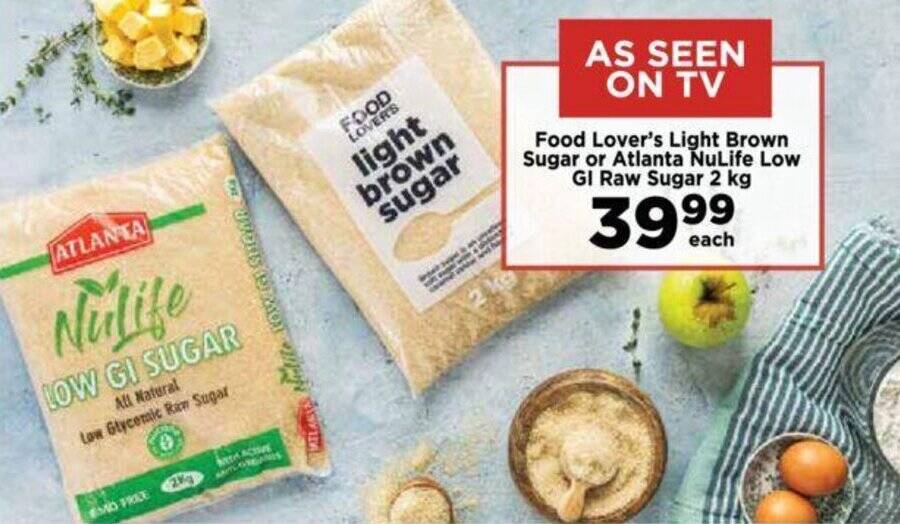 Food Lover's Light Brown Sugar or Atlanta NuLife Low GI Raw Sugar 2 kg ...