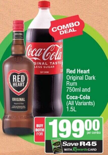 Red Heart Original Dark Rum 750ml and Coca-Cola (All Variants) 1.5L ...