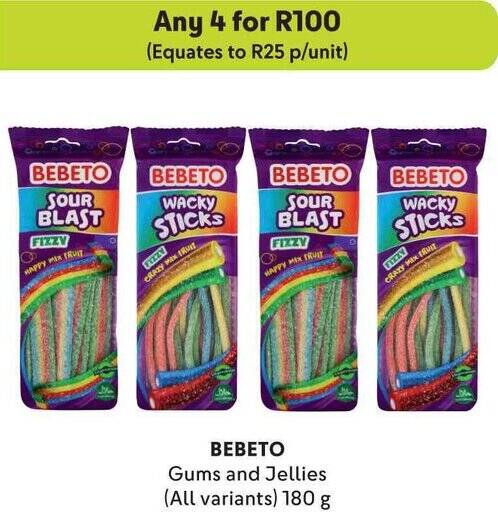BEBETO Gums and Jellies (All variants) 180 g offer at Makro