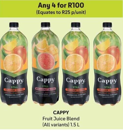 Cappy Fruit Juice Blend (All variants) 1.5 L offer at Makro