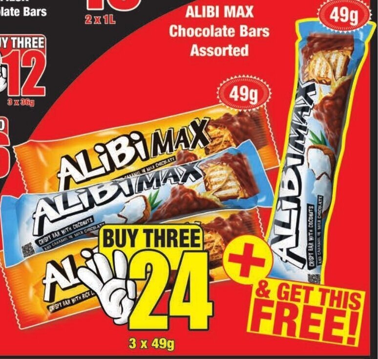 Alibi Max Chocolate Bars Assorted 3x49g offer at Boxer Build